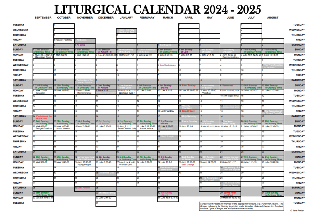 Liturgical Calendar - Our Lady of Lourdes Primary School Rottingdean